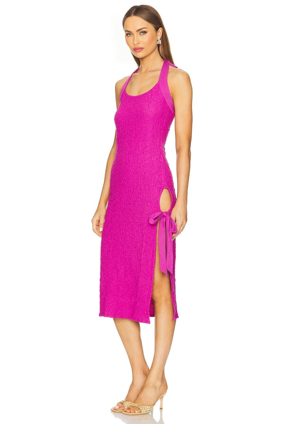 Joanna Midi Dress Halterneck Styling Textured Jersey Fabric Side Slit ...