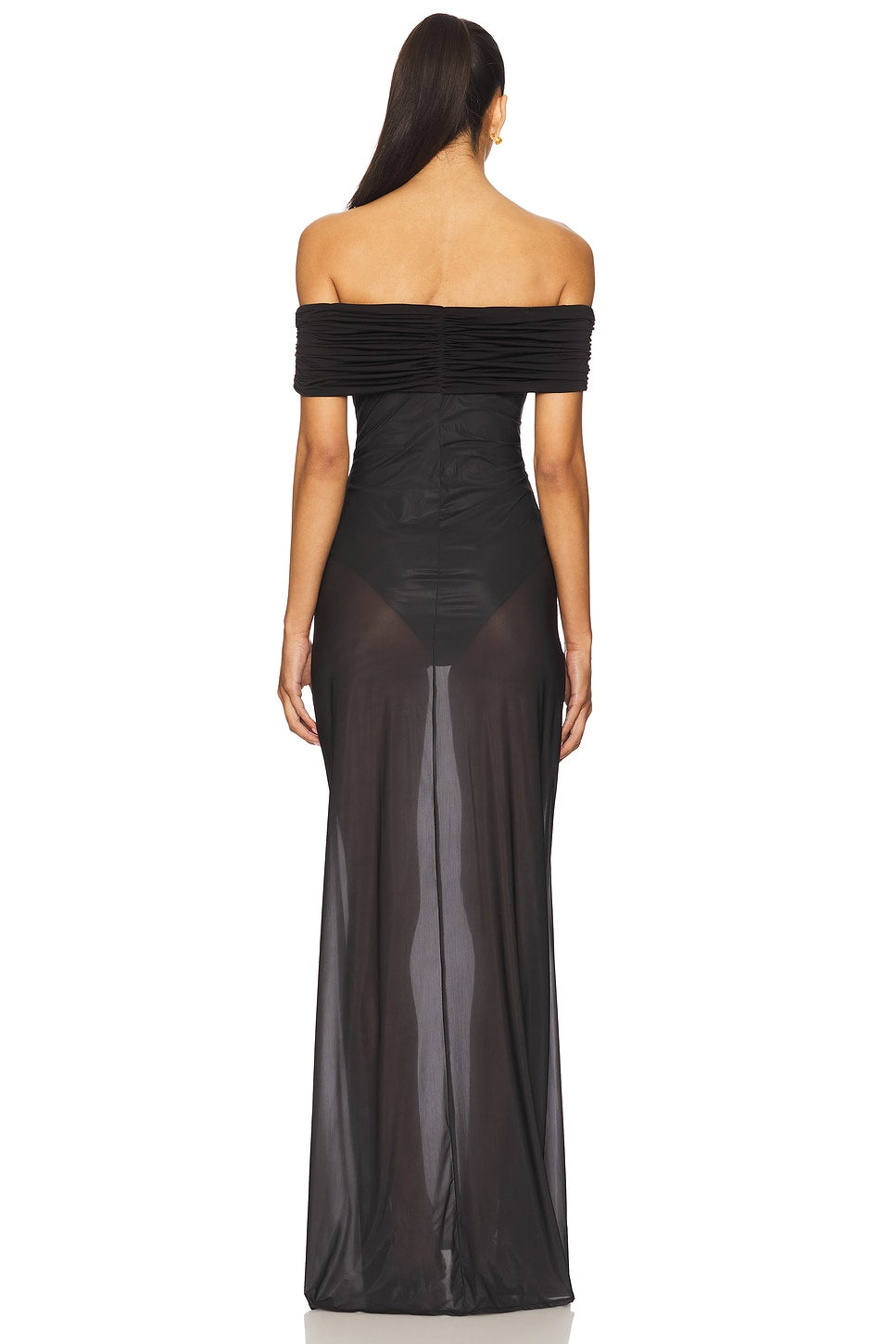Shiloh Maxi Dress with Off-Shoulder Styling in Sheer Jersey Fabric ...