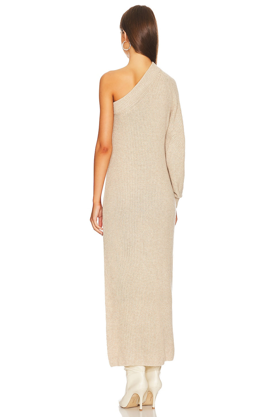 Matilde Midi Dress One Shoulder Ribbed Knit Side Seam Slit Pull-On ...