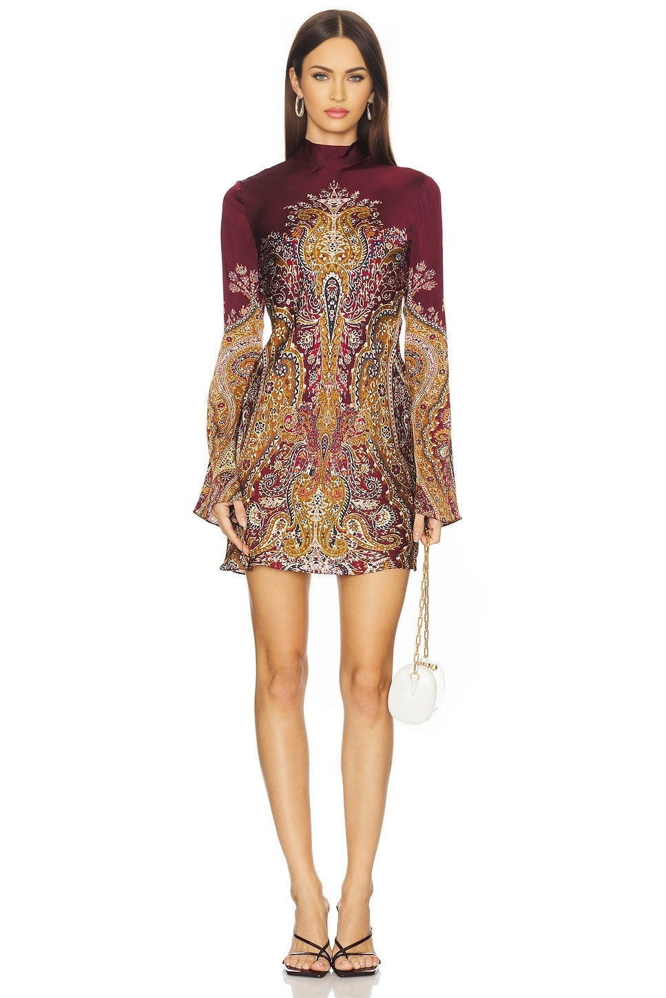 Adriana Mini Dress with Quarter Zip Front Closure and Flared Sleeve ...