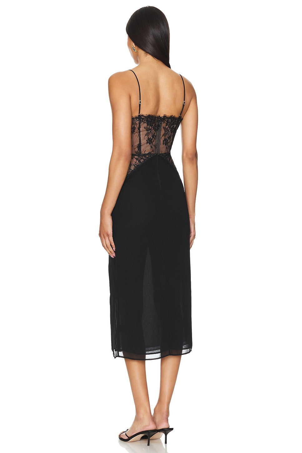 Ava Midi Dress in Floral Mesh with Side Slit Seam and Hidden Back ...