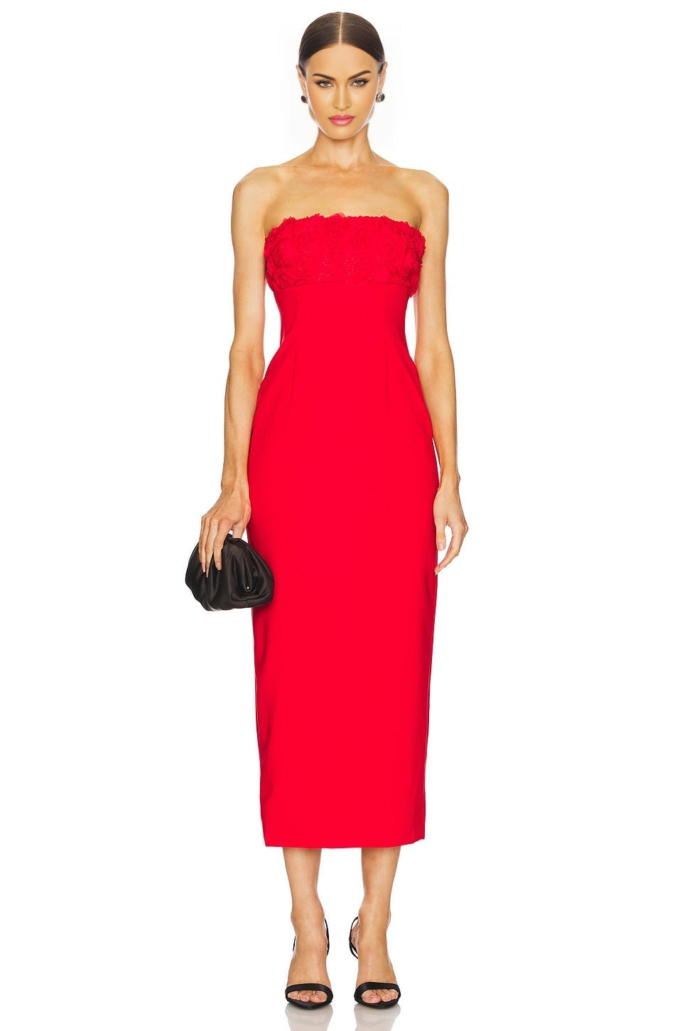 Malina Midi Dress in Textured Floral Crepe Fabric with Hidden Zipper ...