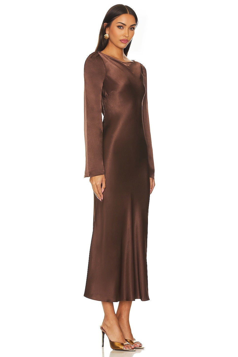 Danielle Midi Dress in Satin Fabric with Flare Sleeves | Shop Now ...