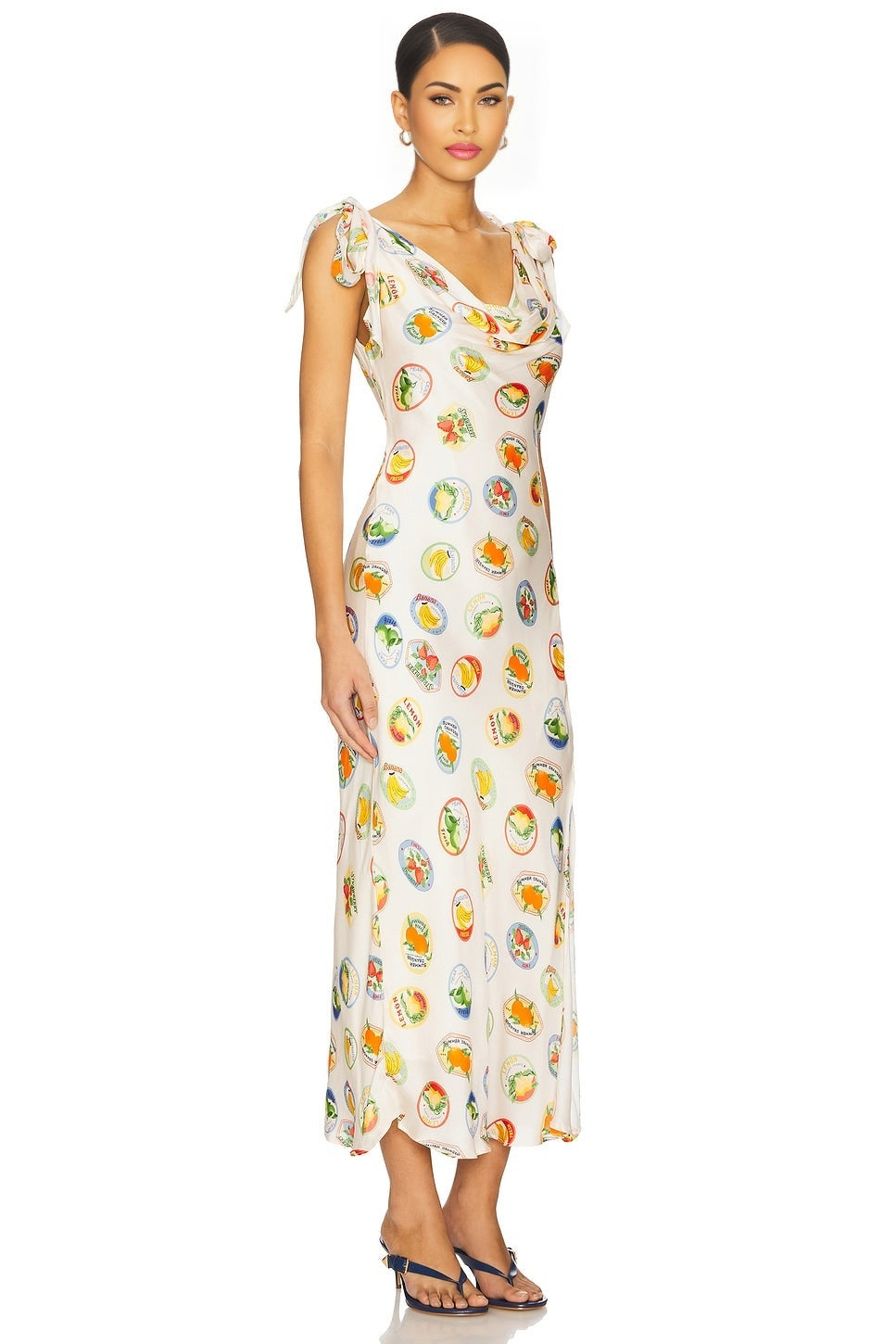 Anita Midi Dress with Tie Shoulder Straps, Side Slit, Fully Lined ...