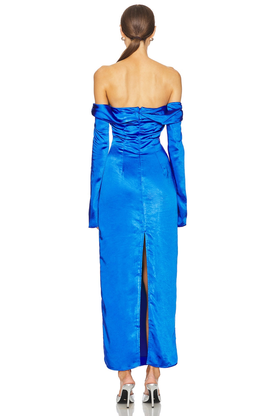 Carla Off The Shoulder Dress in Satin Fabric with Hidden Back Zipper ...