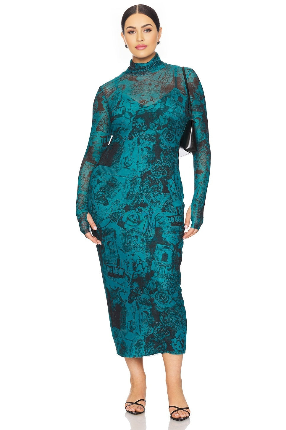 Martina Midi Dress with Turtleneck Styling and Thumbhole | Shop Now ...