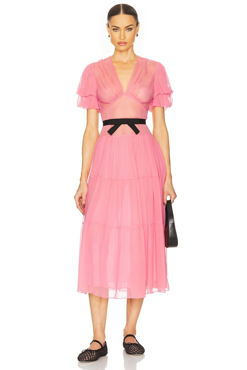 Sara Midi Dress with Silk Self & Chiffon Fabric | Shop Now ...