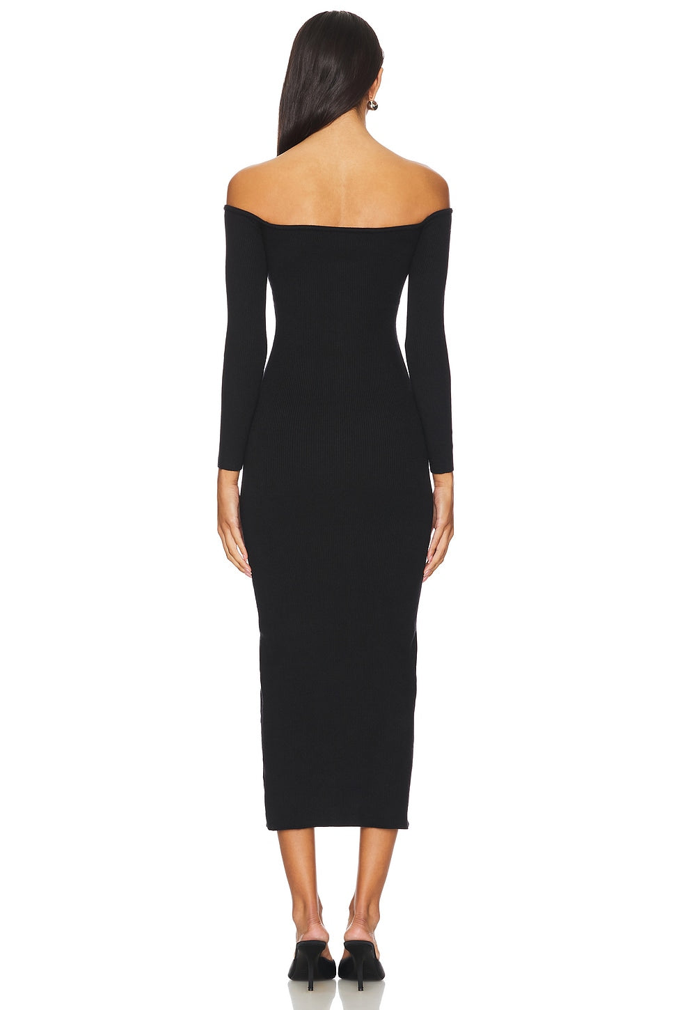 Mirella Midi Dress in Ribbed Knit Fabric with Front Button Detailing ...