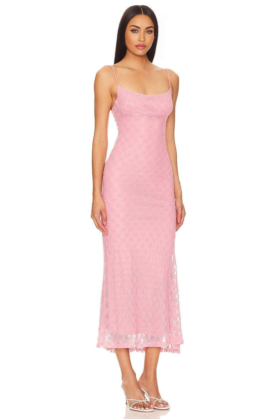 Selena Midi Dress in Lace Fabric with Adjustable Shoulder Straps | Shop ...