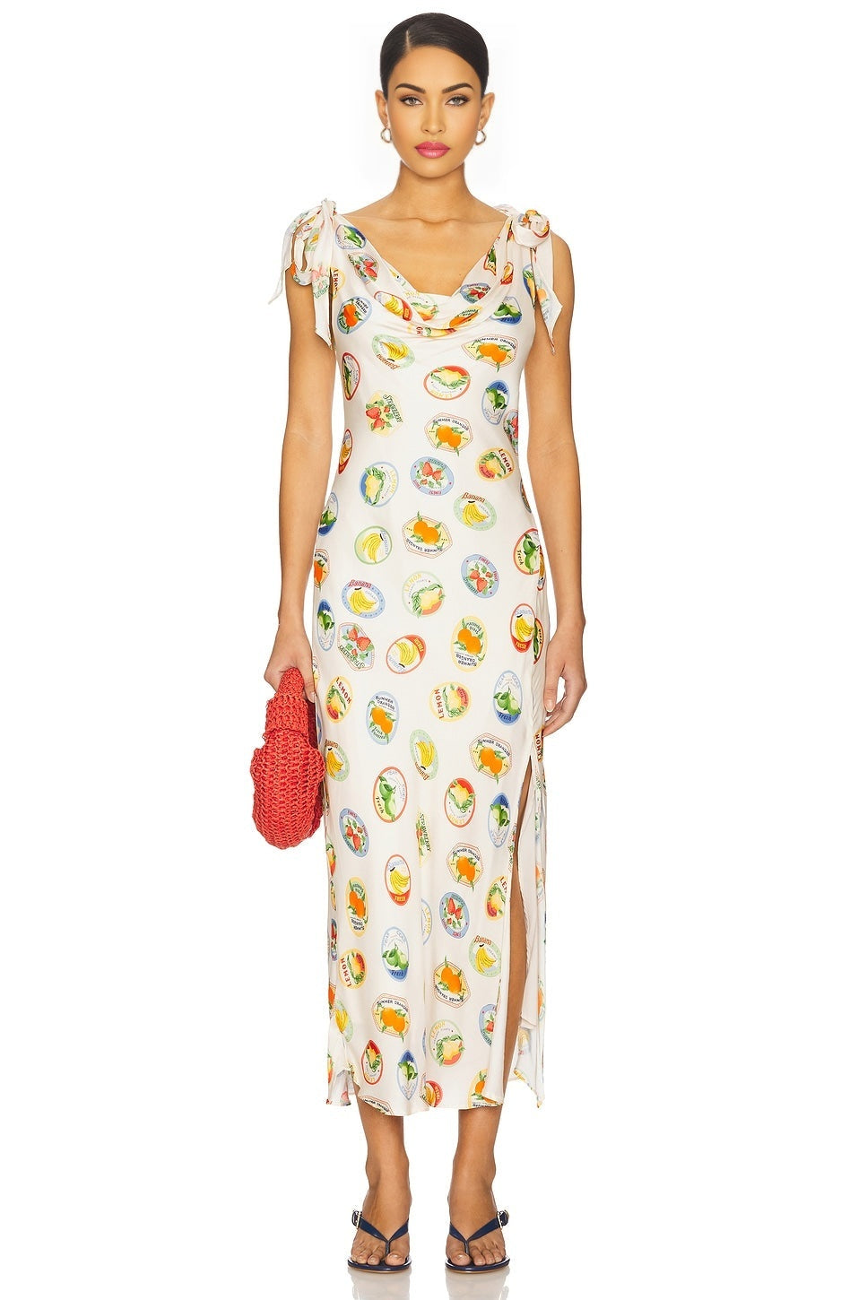 Anita Midi Dress with Tie Shoulder Straps, Side Slit, Fully Lined ...