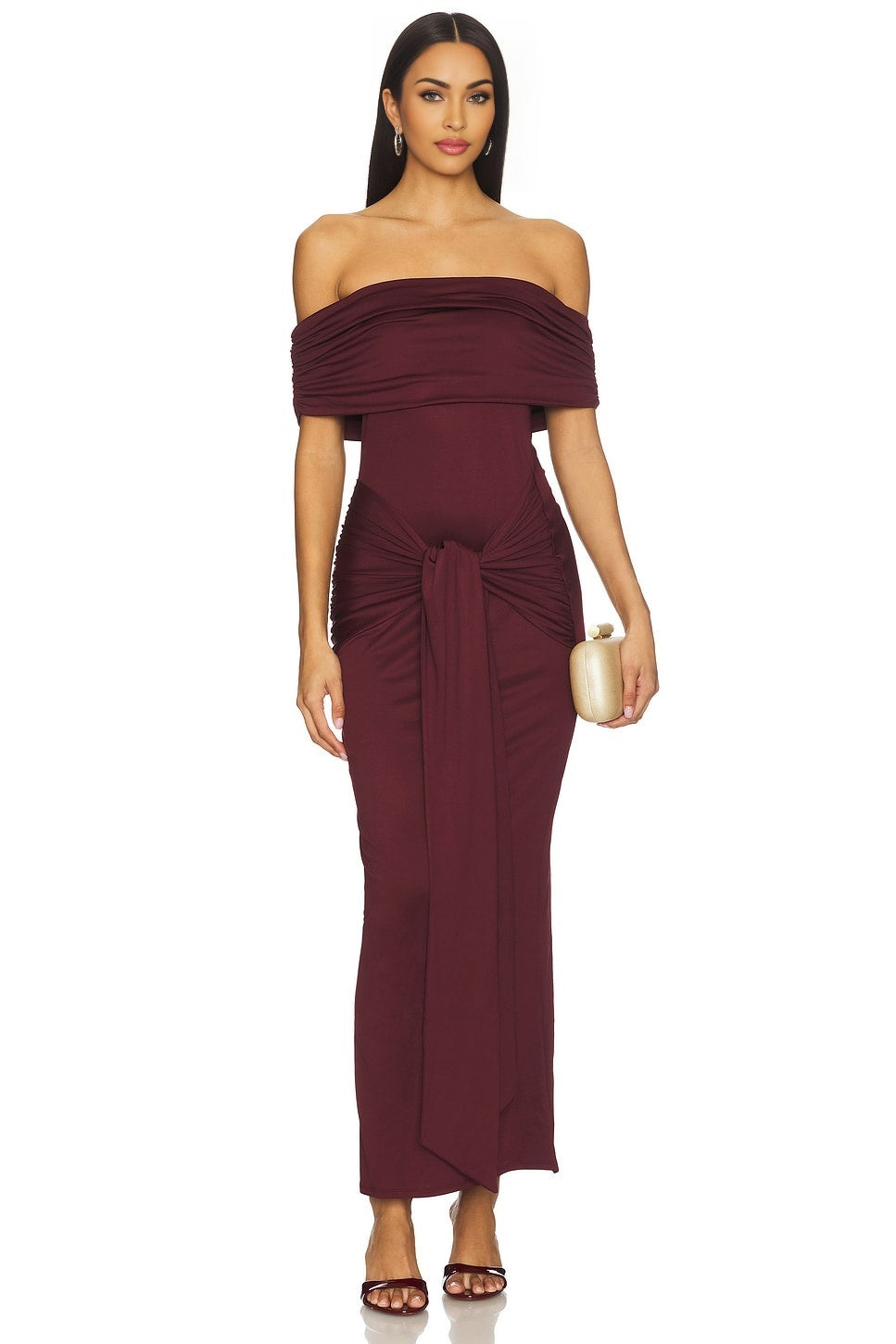 Joanna Off The Shoulder Dress with Tie-Up Waist Sash and Fold Over ...