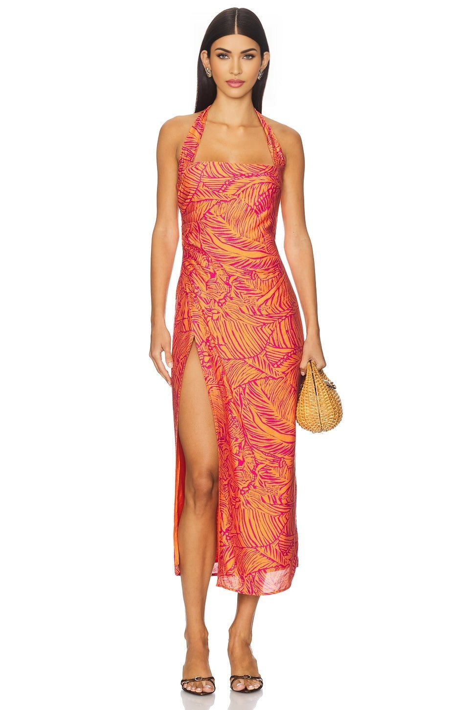 Lainey Midi Dress with Self-Tie Halterneck & Side Slit | Shop Now ...