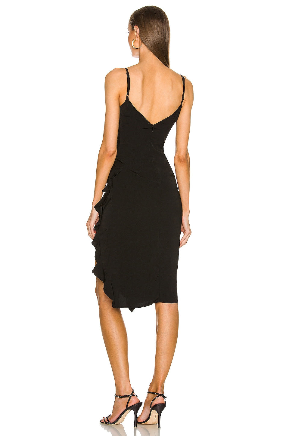 Alba Midi Dress with Adjustable Straps, Side Slit, Ruffle | Shop Now ...