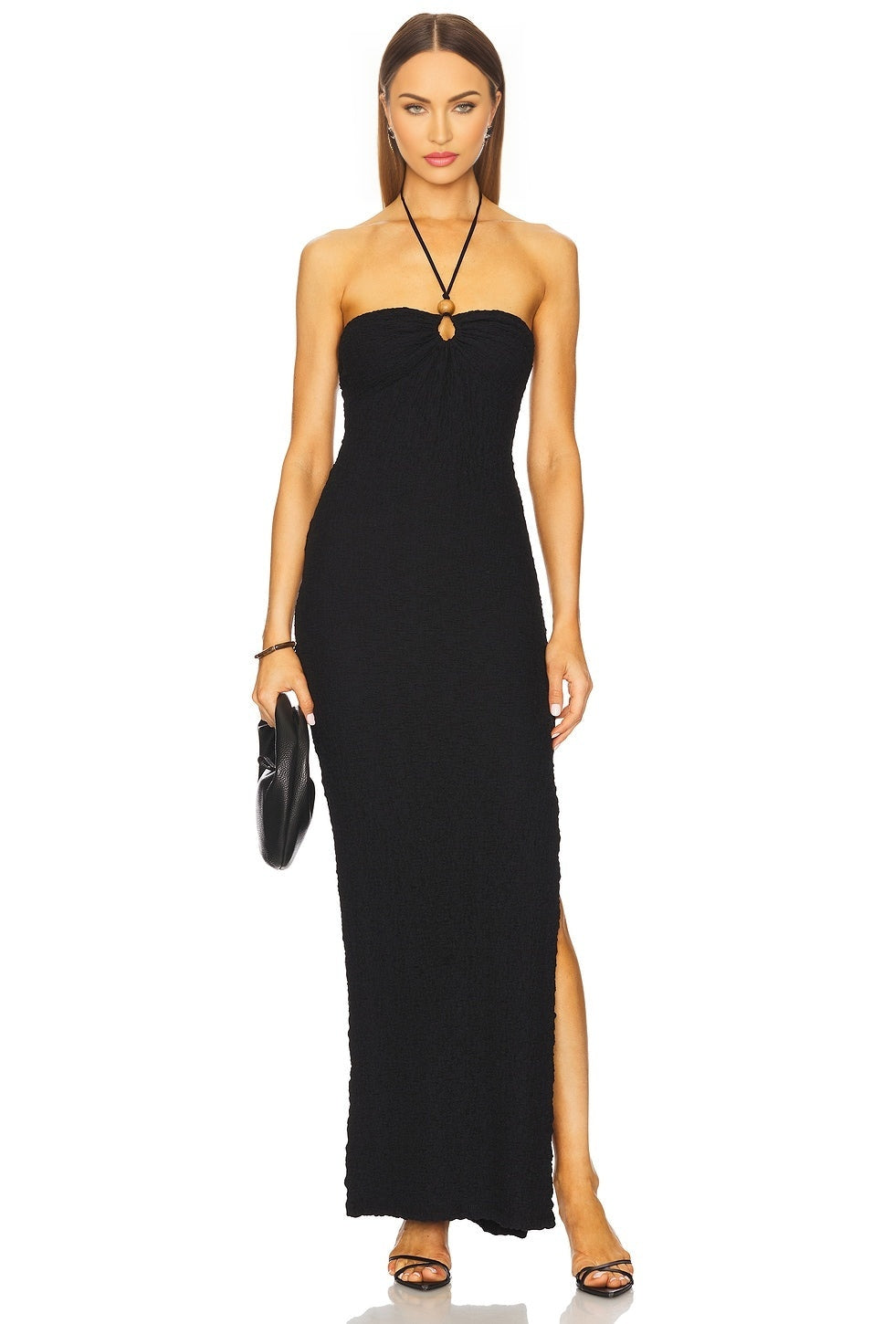 London Maxi Dress - Stretchy Fabric - Front Keyhole - Side Slit ...