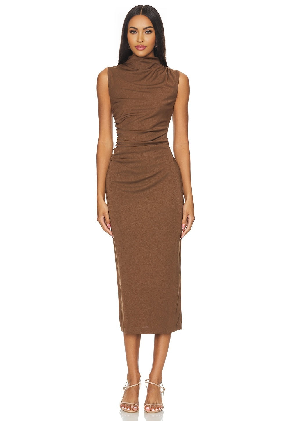 Cheyenne Midi Dress with Ruched Sides, Hidden Zipper, Knit Fabric, Back ...