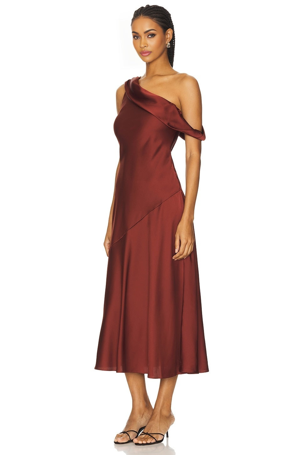 Martina Midi Dress - One Shoulder Styling - Draped Neckline - Satin ...