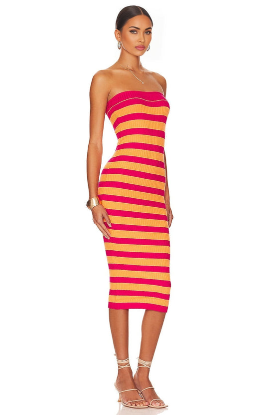 Kiara Midi Dress in Stretch Ribbed Knit | Pull-On Styling - Unlined ...