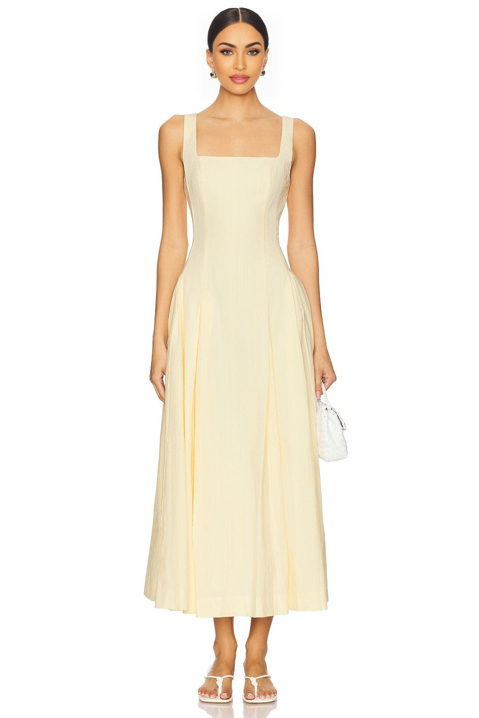 Delaney Midi Dress Hidden Back Zip Side Seam Pockets Heavyweight Poplin ...